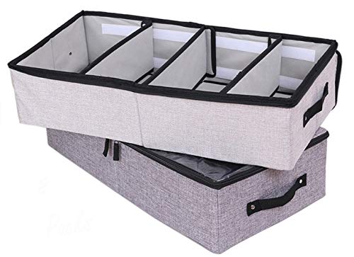 AARAINBOW 2 Packs Foldable Under Bed Clothes Organizer with Lids, Underbed Storage Container with Adjustable Dividers, UnderBed Storage Bins with Handles and Clear Window (Gray+Light Gray)