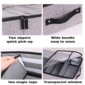 AARAINBOW 2 Packs Foldable Under Bed Clothes Organizer with Lids, Underbed Storage Container with Adjustable Dividers, UnderBed Storage Bins with Handles and Clear Window (Gray+Light Gray)