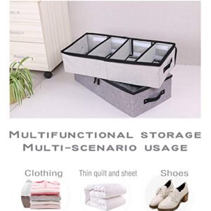 AARAINBOW 2 Packs Foldable Under Bed Clothes Organizer with Lids, Underbed Storage Container with Adjustable Dividers, UnderBed Storage Bins with Handles and Clear Window (Gray+Light Gray)