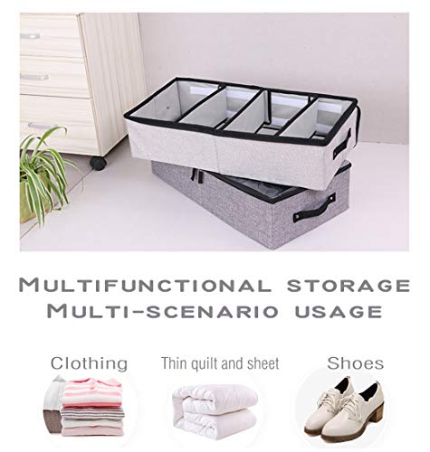 AARAINBOW 2 Packs Foldable Under Bed Clothes Organizer with Lids, Underbed Storage Container with Adjustable Dividers, UnderBed Storage Bins with Handles and Clear Window (Gray+Light Gray)