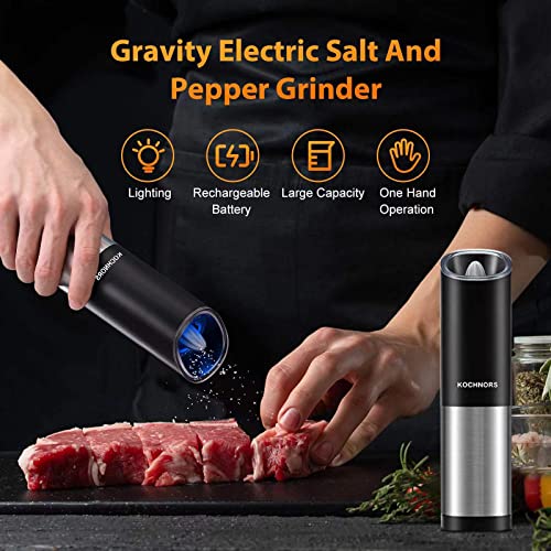 Kochnors Electric Salt and Pepper Grinder Set, Large Capacity Up To 85ML USB Rechargeable Salt Pepper Grinder with 6-Level Adjustable Coarseness, Gravity Automatic Salt Pepper Grinder Set for Kitchen