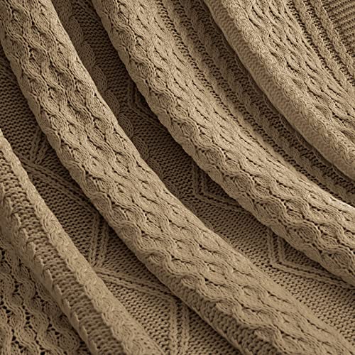 RUDONG M Taupe Cable Knit Throw Blanket, Textured Decorative Throw Blanket, Cozy Knitted Blanket for All Seasons, Lightweight Warm Soft Throw Blanket for Couch, Bed, Sofa 50 x 60 Inch