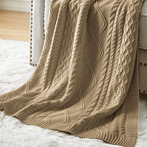 RUDONG M Taupe Cable Knit Throw Blanket, Textured Decorative Throw Blanket, Cozy Knitted Blanket for All Seasons, Lightweight Warm Soft Throw Blanket for Couch, Bed, Sofa 50 x 60 Inch