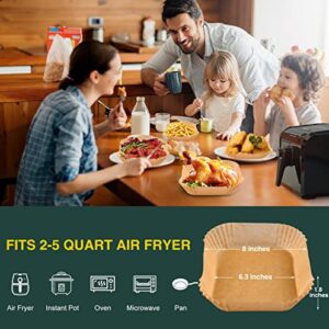 Air Fryer Disposable Paper Liners Square, Non-Stick Parchment Paper, Air Fryer Accessories, Oil Proof, Water Proof, Paper Liner for Microwave Oven Frying Pan(100PCS, 6.3inch)