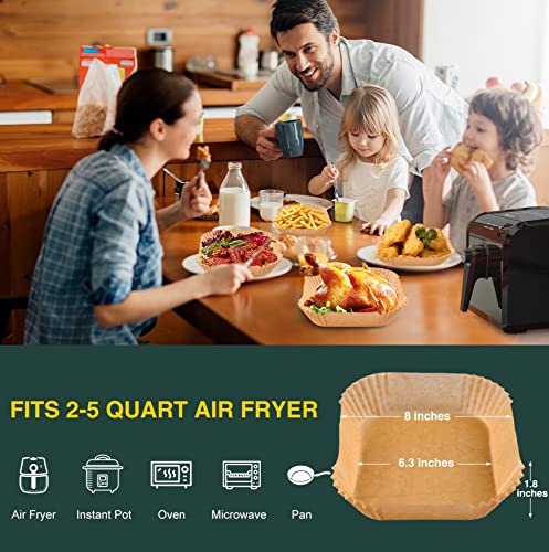 Air Fryer Disposable Paper Liners Square, Non-Stick Parchment Paper, Air Fryer Accessories, Oil Proof, Water Proof, Paper Liner for Microwave Oven Frying Pan(100PCS, 6.3inch)