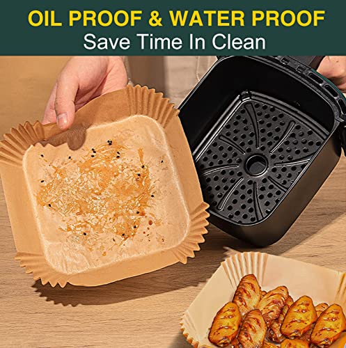 Air Fryer Disposable Paper Liners Square, Non-Stick Parchment Paper, Air Fryer Accessories, Oil Proof, Water Proof, Paper Liner for Microwave Oven Frying Pan(100PCS, 6.3inch)