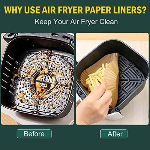 Air Fryer Disposable Paper Liners Square, Non-Stick Parchment Paper, Air Fryer Accessories, Oil Proof, Water Proof, Paper Liner for Microwave Oven Frying Pan(100PCS, 6.3inch)