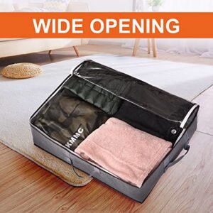 Under Bed Storage Containers, Underbed Storage Bags With Zipper Clear Window Non-Woven Organizer for Clothes Sweater Comforter Blanket Quilts Pillow Toy 40L Grey 3 Pack