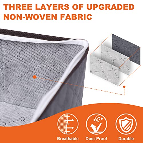 Under Bed Storage Containers, Underbed Storage Bags With Zipper Clear Window Non-Woven Organizer for Clothes Sweater Comforter Blanket Quilts Pillow Toy 40L Grey 3 Pack