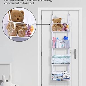 ULG Over Door Organizer with 4 Large Ultra Sturdy & Large Pockets Organizer, 22 lbs Capacity Hanging Storage Organizer with Clear Window for Bedroom Nursery, Baby Kids Toys, Shoes, Diapers, White