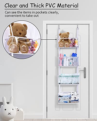 ULG Over Door Organizer with 4 Large Ultra Sturdy & Large Pockets Organizer, 22 lbs Capacity Hanging Storage Organizer with Clear Window for Bedroom Nursery, Baby Kids Toys, Shoes, Diapers, White