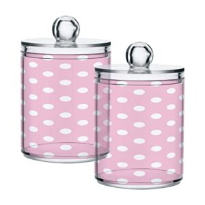 kigai 2 pack apothecary jars polka dot pink qtip holder organizer clear airtight container for cotton swabs food storage 14oz plastic jars with lids