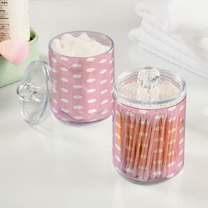 Kigai 2 Pack Apothecary Jars Polka Dot Pink Qtip Holder Organizer Clear Airtight Container for Cotton Swabs Food Storage 14oz Plastic Jars with Lids