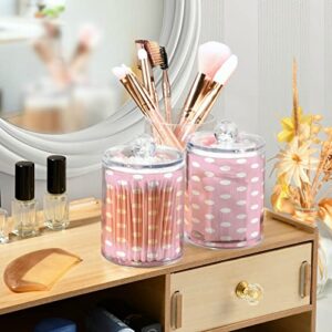 Kigai 2 Pack Apothecary Jars Polka Dot Pink Qtip Holder Organizer Clear Airtight Container for Cotton Swabs Food Storage 14oz Plastic Jars with Lids