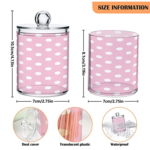 Kigai 2 Pack Apothecary Jars Polka Dot Pink Qtip Holder Organizer Clear Airtight Container for Cotton Swabs Food Storage 14oz Plastic Jars with Lids