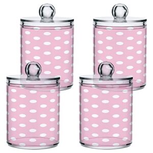 Kigai 2 Pack Apothecary Jars Polka Dot Pink Qtip Holder Organizer Clear Airtight Container for Cotton Swabs Food Storage 14oz Plastic Jars with Lids