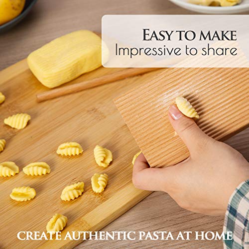 Yueshico Natural Gnocchi Boards Paddle - Beechwood Quick Gnocchi Stripper and Paddle Easily Create Authentic Homemade Pasta and Butter Without Sticking