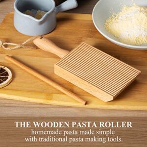 Yueshico Natural Gnocchi Boards Paddle - Beechwood Quick Gnocchi Stripper and Paddle Easily Create Authentic Homemade Pasta and Butter Without Sticking