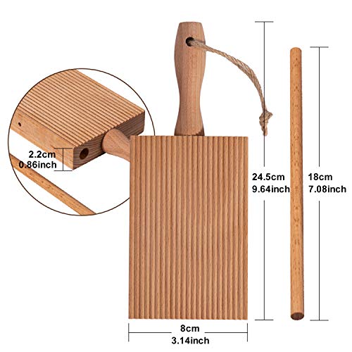 Yueshico Natural Gnocchi Boards Paddle - Beechwood Quick Gnocchi Stripper and Paddle Easily Create Authentic Homemade Pasta and Butter Without Sticking