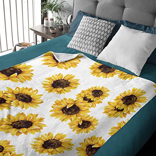 Fukurokuju White Sunflower Flannel Throw Blanket for All Seasons Gift for Daughter Son Mom Dad Soft Cozy Funny Blankets for Sofa Couch Bed Home 40"x30" XSmall for Pets