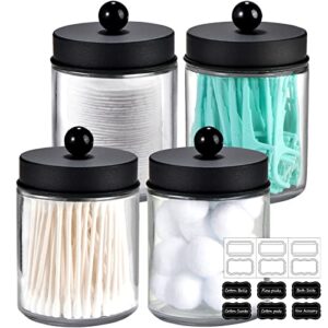 4 Pc Black Apothecary Jars Bathroom Storage Organizer - Cute Qtip Holder Vanity Canister & 2 Pcs Mason Jar Soap Dispensers -Rustproof Stainless Steel Lid &Pump, Refillable Hand Soap for Bathroom, Grey