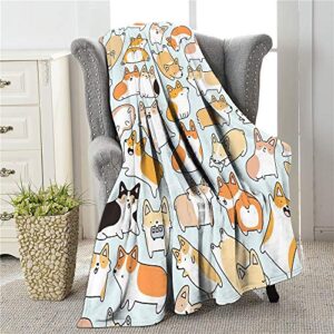 colla corgi blanket for kids adults, cute dog pattern throw blankets, soft plush fleece flannel blanket for couch, corgi gift for corgi lovers room decor 50x40 inch