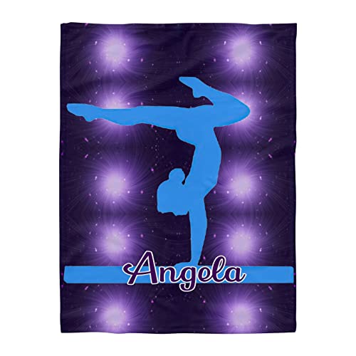 XOZOTY Personalized Girl Gymnastic Purple Throw Blankets with Name Custom Fleece Blanket Tapestry for Sofa Bed Wedding Gifts 50x60inch