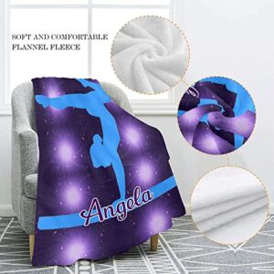 XOZOTY Personalized Girl Gymnastic Purple Throw Blankets with Name Custom Fleece Blanket Tapestry for Sofa Bed Wedding Gifts 50x60inch