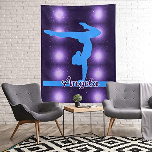 XOZOTY Personalized Girl Gymnastic Purple Throw Blankets with Name Custom Fleece Blanket Tapestry for Sofa Bed Wedding Gifts 50x60inch