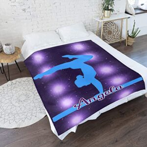 XOZOTY Personalized Girl Gymnastic Purple Throw Blankets with Name Custom Fleece Blanket Tapestry for Sofa Bed Wedding Gifts 50x60inch