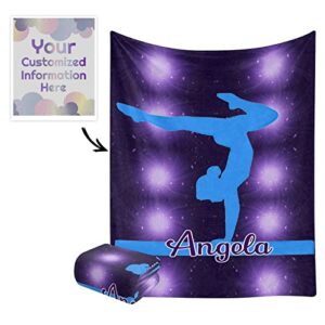 XOZOTY Personalized Girl Gymnastic Purple Throw Blankets with Name Custom Fleece Blanket Tapestry for Sofa Bed Wedding Gifts 50x60inch