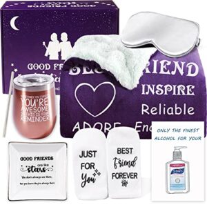 best friend purple gift basket, super soft fleece throw, best friend birthday gifts for women, friendship gifts box for teen girl, bff, inspirational blanket gifts set for women, 7-pieces gift basket