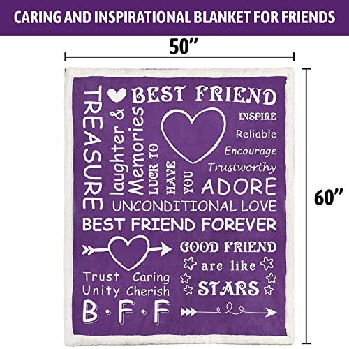 Best Friend Purple Gift Basket, Super Soft Fleece Throw, Best Friend Birthday Gifts for Women, Friendship Gifts Box for Teen Girl, BFF, Inspirational Blanket Gifts Set for Women, 7-Pieces Gift Basket