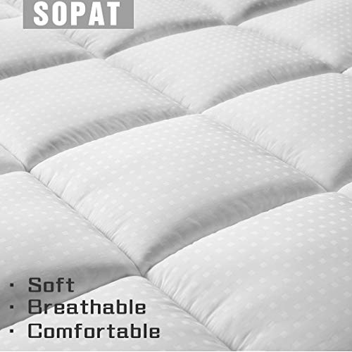 SOPAT Extra Thick Mattress Topper King 400TC Cotton Pillow Top Breathable Mattress Pad Protector with 8-22" Deep Pocket Soft Down Alternative Fill Mattress Cover (78x80 Inches, White)