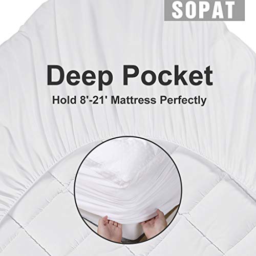 SOPAT Extra Thick Mattress Topper King 400TC Cotton Pillow Top Breathable Mattress Pad Protector with 8-22" Deep Pocket Soft Down Alternative Fill Mattress Cover (78x80 Inches, White)