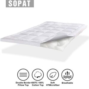 SOPAT Extra Thick Mattress Topper King 400TC Cotton Pillow Top Breathable Mattress Pad Protector with 8-22" Deep Pocket Soft Down Alternative Fill Mattress Cover (78x80 Inches, White)