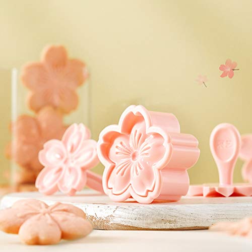 Cookie Press, 4 Styles Cookie Stamps Cherry Blossom Cookie Cutters Mold for Flower Cookies Pastry Accessories (Pink)