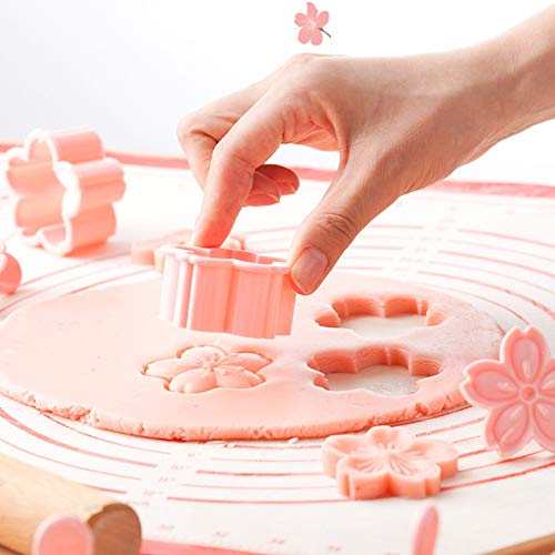 Cookie Press, 4 Styles Cookie Stamps Cherry Blossom Cookie Cutters Mold for Flower Cookies Pastry Accessories (Pink)