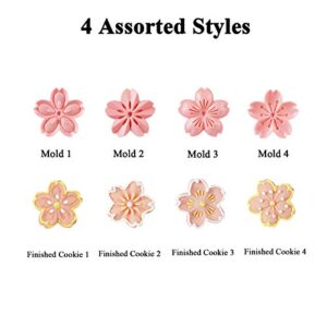 Cookie Press, 4 Styles Cookie Stamps Cherry Blossom Cookie Cutters Mold for Flower Cookies Pastry Accessories (Pink)