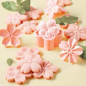 Cookie Press, 4 Styles Cookie Stamps Cherry Blossom Cookie Cutters Mold for Flower Cookies Pastry Accessories (Pink)