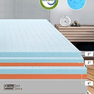 BedStory 4 Inch Memory Foam Mattress Topper Queen, Gel & Copper Infused Bed Toppers, Medium Firm Foam Mattress Pad with Breathable Removable Cover