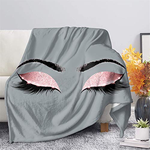 CLOHOMIN Trendy Eye Lash in Gray Print All Seasons Cozy and Comfy Throw Blanket Couch Sofa Bed Flannel Blanket Soft Cover