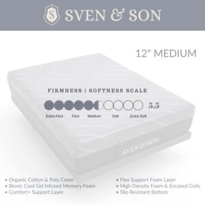 Sven & Son King Mattress, Bed in A Box, 12" Luxury Cool Gel Memory Foam, Pressure Relief & Support, 10" Year Warranty, Designed in USA (King, Mattress Only 12" Medium)