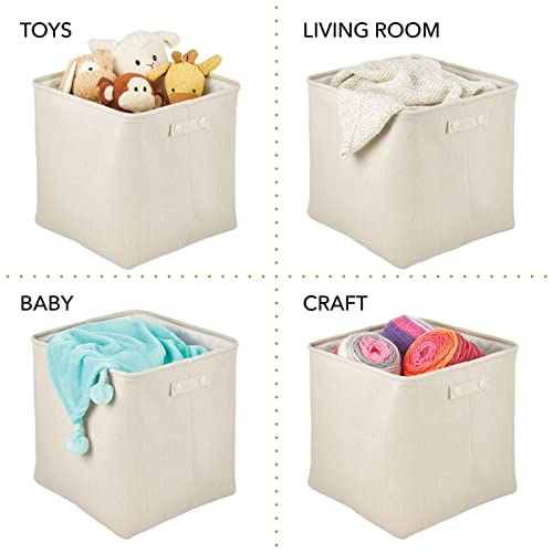 mDesign Soft Cotton Fabric Bathroom Storage Bin and Handles - Organizer for Towels, Toilet Paper Rolls - for Closets, Cabinets, Shelves - Textured Weave - Cream/Beige