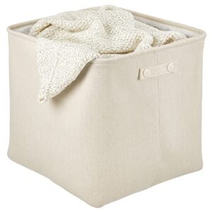 mDesign Soft Cotton Fabric Bathroom Storage Bin and Handles - Organizer for Towels, Toilet Paper Rolls - for Closets, Cabinets, Shelves - Textured Weave - Cream/Beige