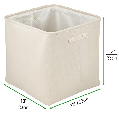 mDesign Soft Cotton Fabric Bathroom Storage Bin and Handles - Organizer for Towels, Toilet Paper Rolls - for Closets, Cabinets, Shelves - Textured Weave - Cream/Beige