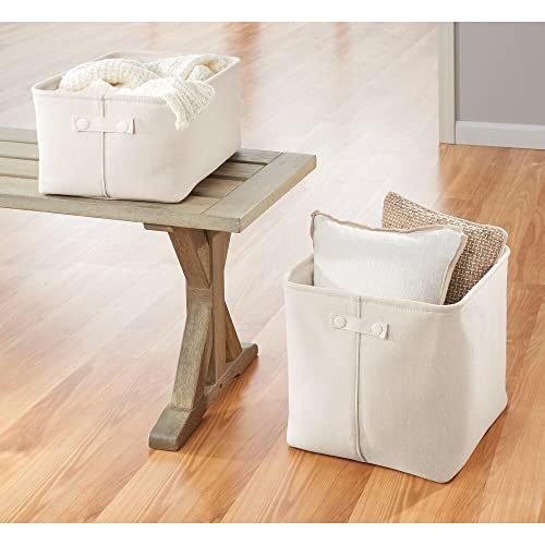 mDesign Soft Cotton Fabric Bathroom Storage Bin and Handles - Organizer for Towels, Toilet Paper Rolls - for Closets, Cabinets, Shelves - Textured Weave - Cream/Beige