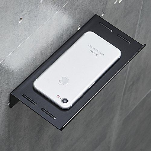 Wellsum Black Bathroom Small Wall Mount Carbon Steel Phone Holder Phone Shelf, Anti-Slip