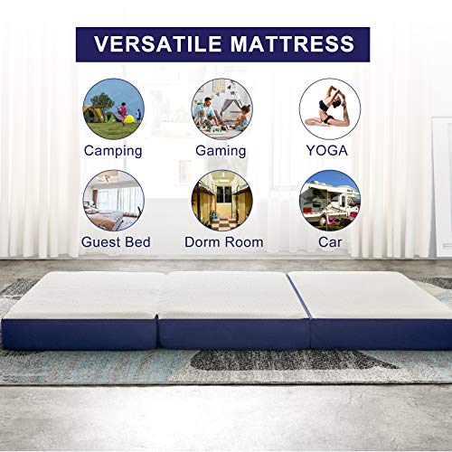 JINGWEI Folding Mattress, Tri-fold Memory Foam Mattress Topper with Washable Cover, 6-Inch, Twin Size, Play Mat, Foldable Bed, Guest beds, Camp Portable Bed, 38"*75"*6"