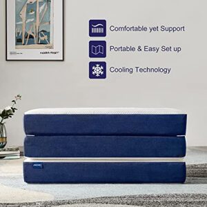 JINGWEI Folding Mattress, Tri-fold Memory Foam Mattress Topper with Washable Cover, 6-Inch, Twin Size, Play Mat, Foldable Bed, Guest beds, Camp Portable Bed, 38"*75"*6"